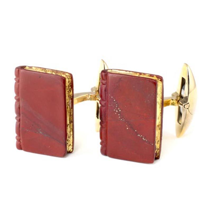 18 Kt Gold and Carved Jasper Book Cufflinks at 1stDibs