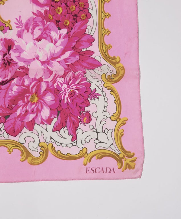 Escada Pink Flower Silk Scarf at 1stDibs