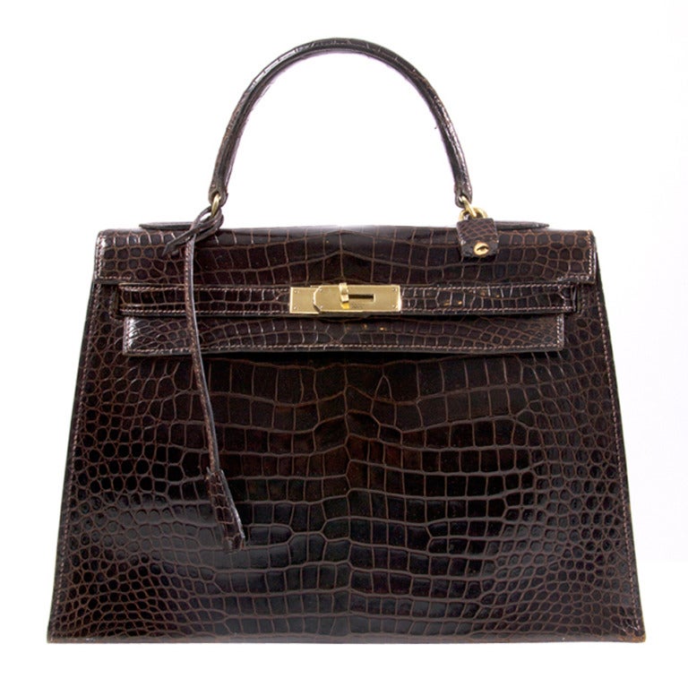 Hermes Brown Kelly 32 cm Crocodile Prosorus bag at 1stDibs