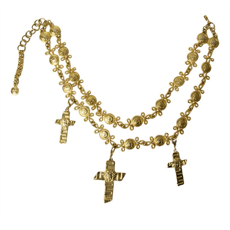 Versace Gold Belt Meduse Cross at 1stDibs