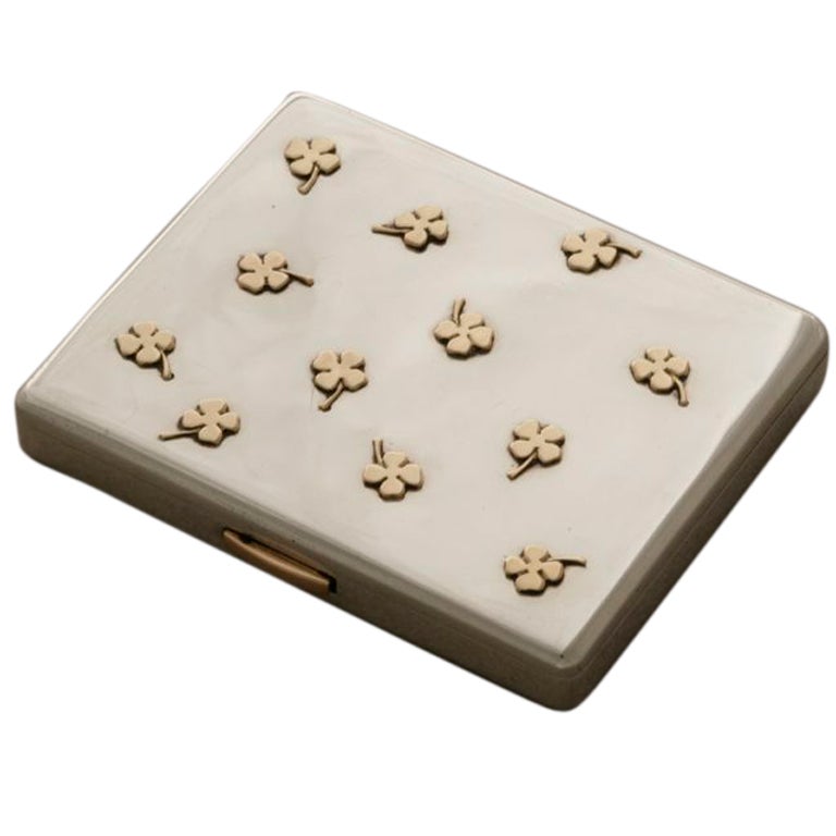 CARTIER Sterling Silver Compact With 18K Gold Applique at 1stDibs