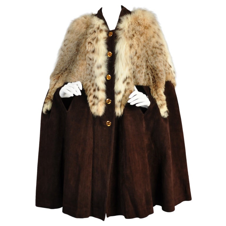 1970s Gucci Suede + Lynx Fur Cape at 1stDibs