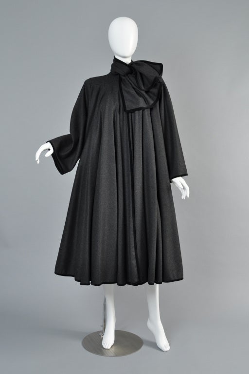 Valentino 1980s Wool + Velvet Full Sweep Coat For Sale at 1stDibs