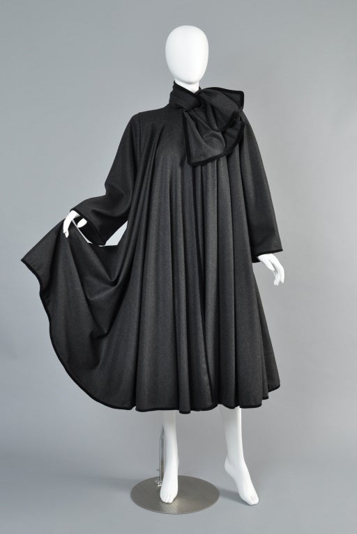 Valentino 1980s Wool + Velvet Full Sweep Coat For Sale at 1stDibs