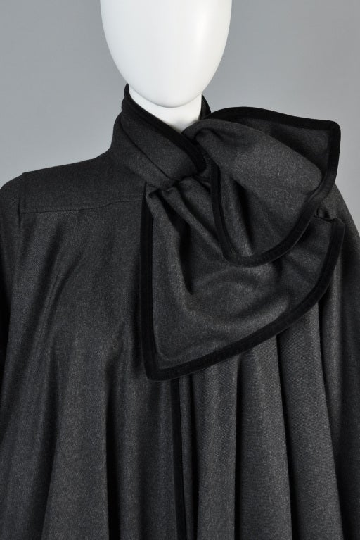 Valentino 1980s Wool + Velvet Full Sweep Coat For Sale at 1stDibs
