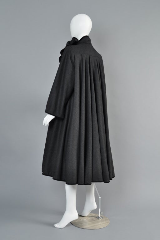 Valentino 1980s Wool + Velvet Full Sweep Coat For Sale at 1stDibs