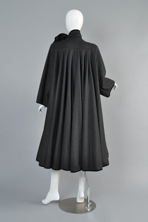 Valentino 1980s Wool + Velvet Full Sweep Coat For Sale at 1stDibs