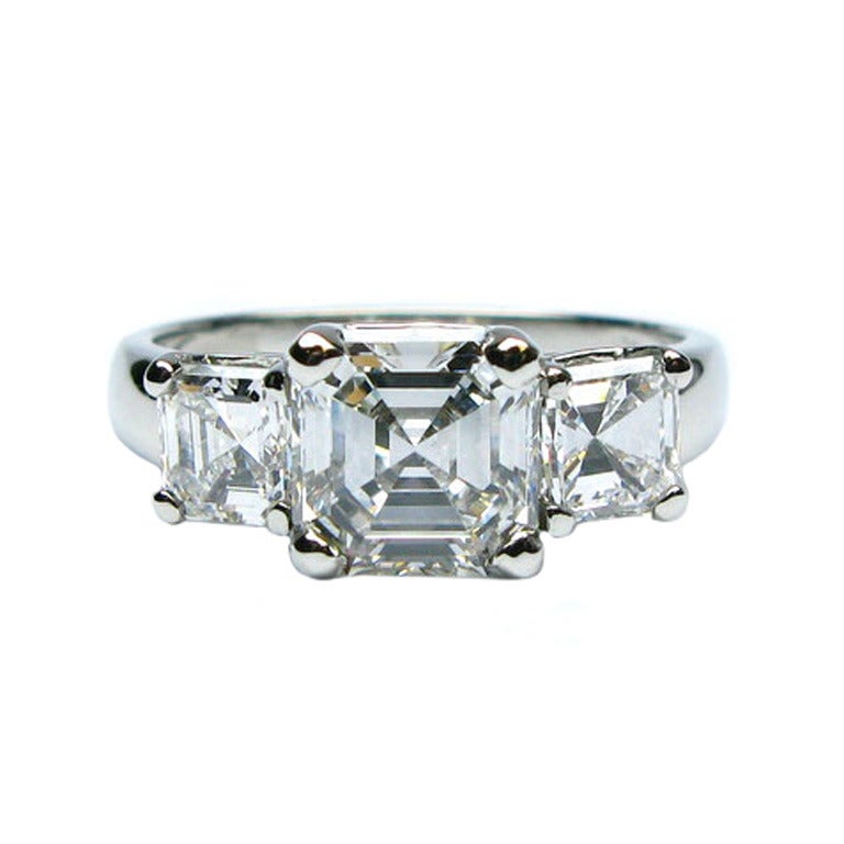 Asscher Cut GIA 1.47ct Diamond Three-Stone Ring at 1stDibs