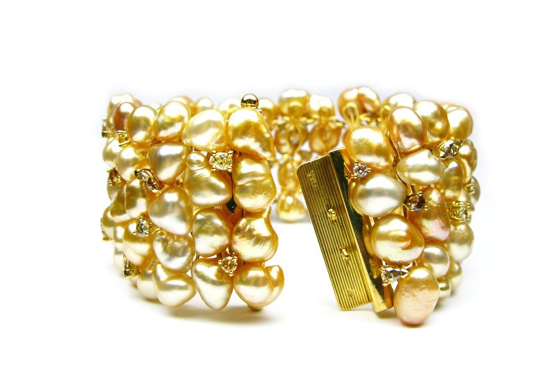 Yvel Pearl and Diamond Cuff at 1stDibs