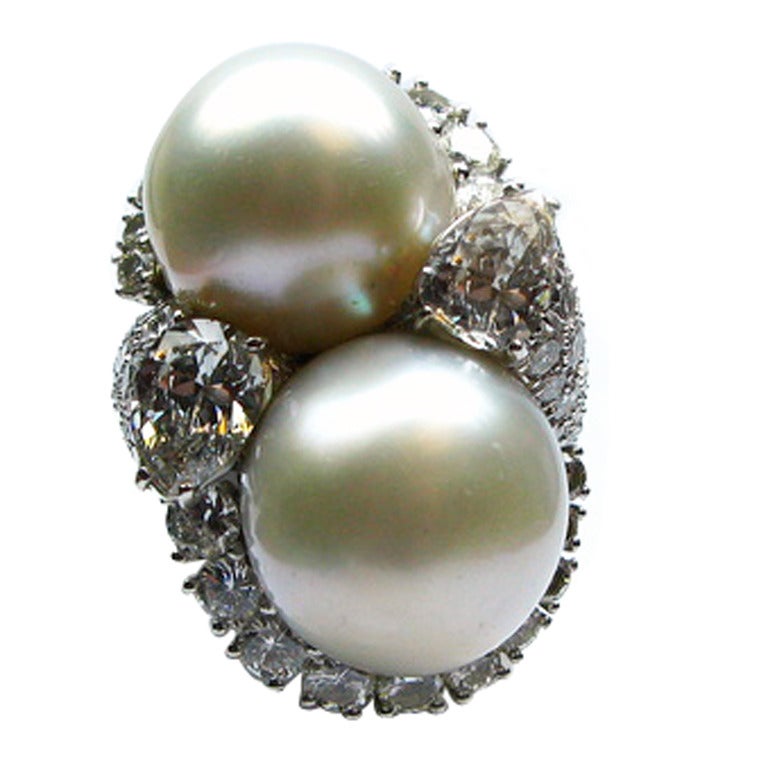 David Webb Pearl and Diamond Ring at 1stDibs