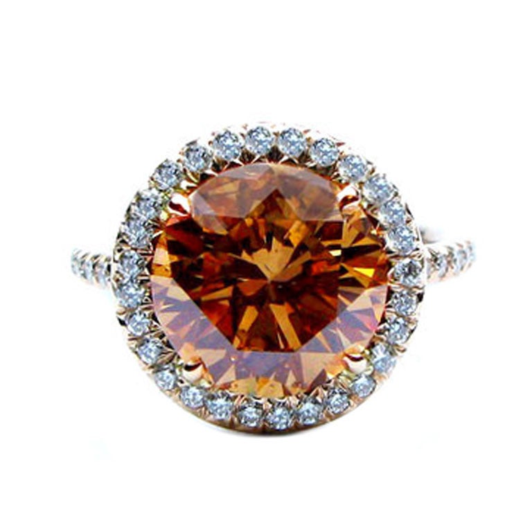 4.26Ct Fancy Cognac Diamond Frame Ring at 1stDibs