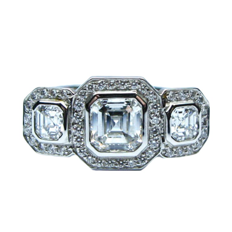 A One- Of- A- Kind Three–Stone Asscher–Cut Diamond Ring at 1stDibs