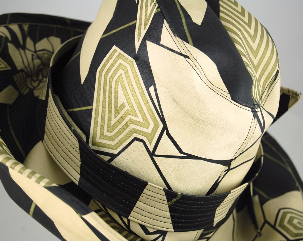 Stephen Jones Geometric Printed Leather Hat at 1stDibs