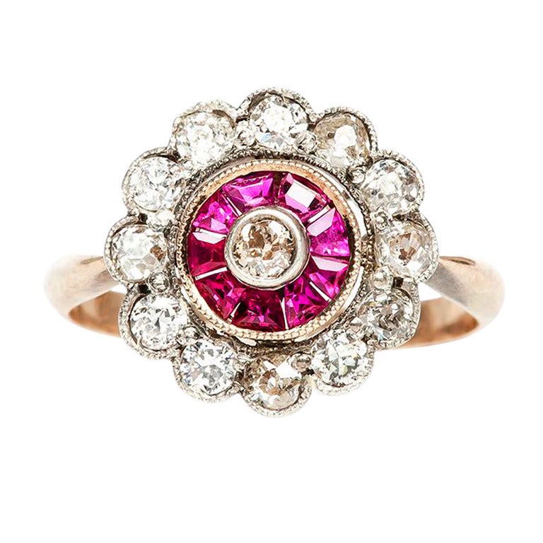 Diamond and Ruby Victorian Engagement Ring at 1stDibs