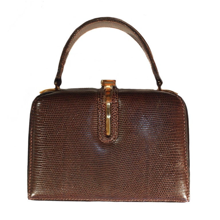 Deep Brown Lederer Lizard Structured Bag at 1stDibs