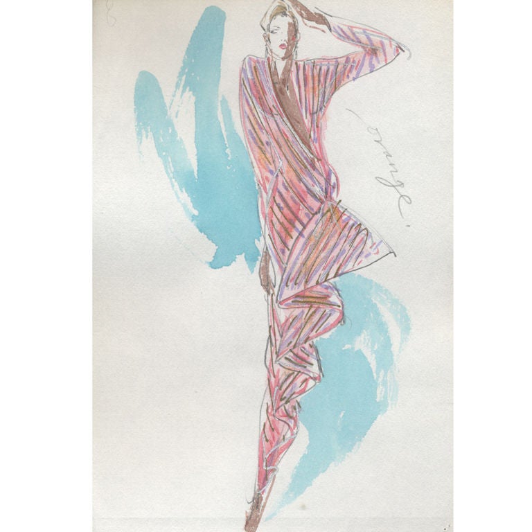 Joe Eula Fashion Illustration for Halston at 1stDibs