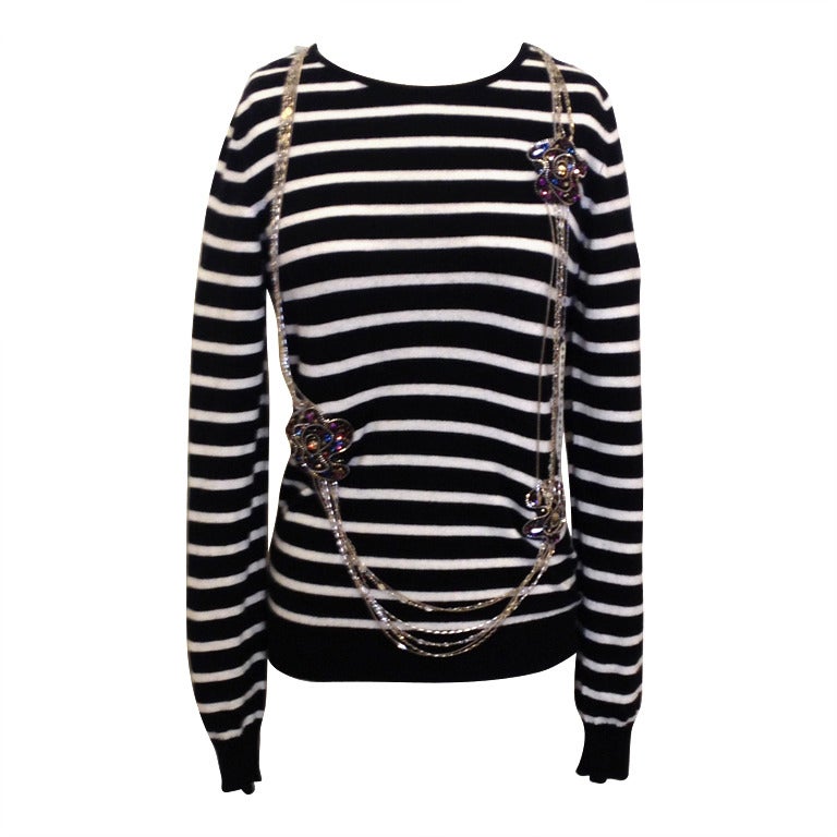 Chanel Striped Sweater With Rhinestone Detail at 1stDibs