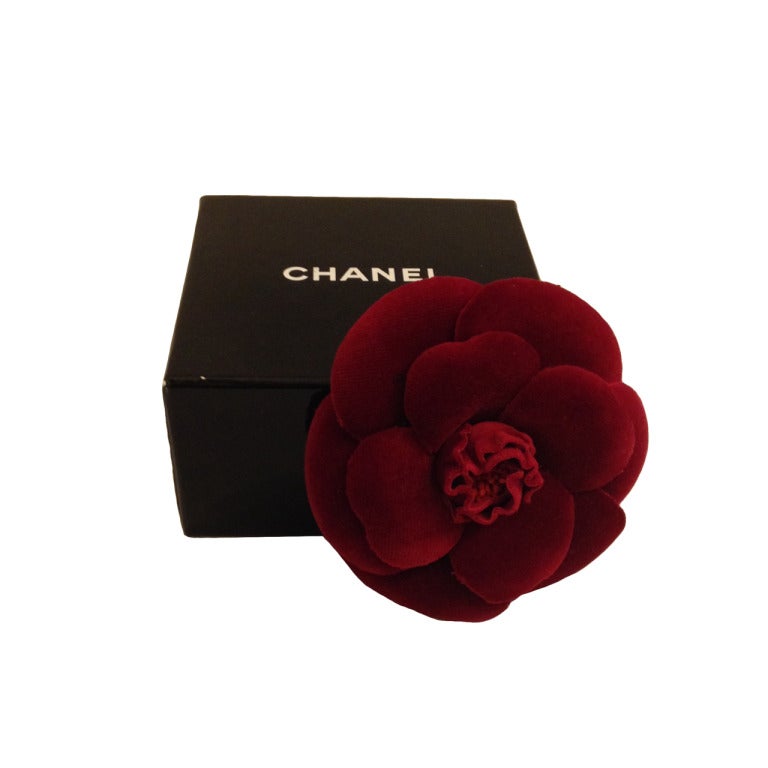Chanel Red Velvet Camelia Brooch at 1stDibs