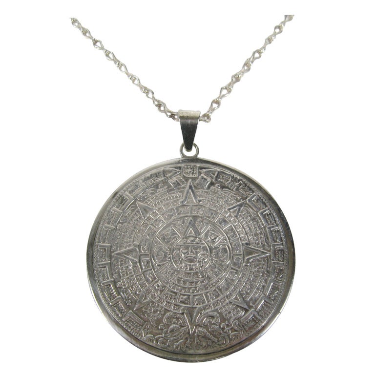 Aztec Mayan Calendar Sterling Pendant Necklace At 1stdibs