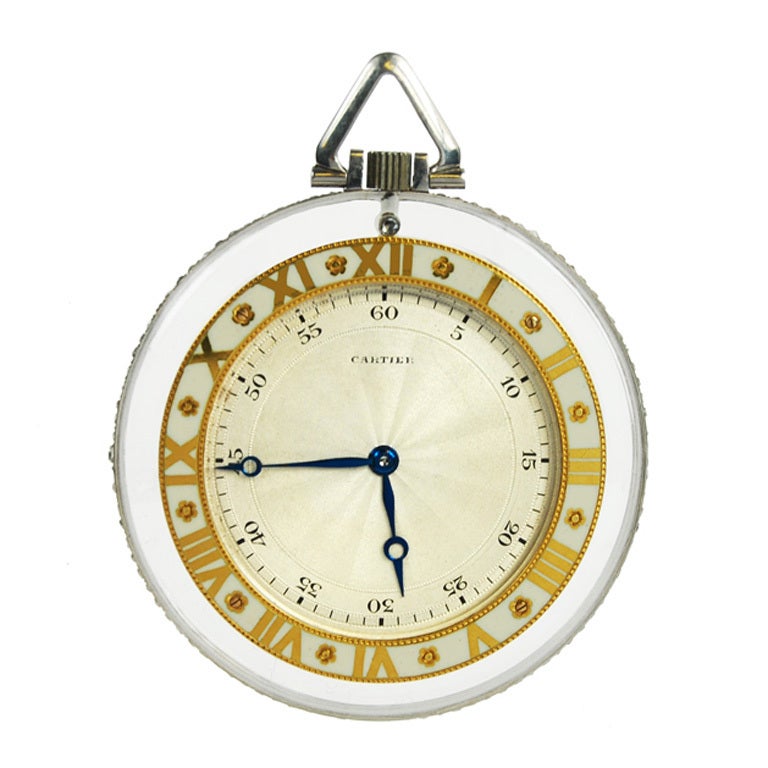 Cartier Platinum, Gold, Rock Crystal and Diamond Pocket Watch For Sale ...