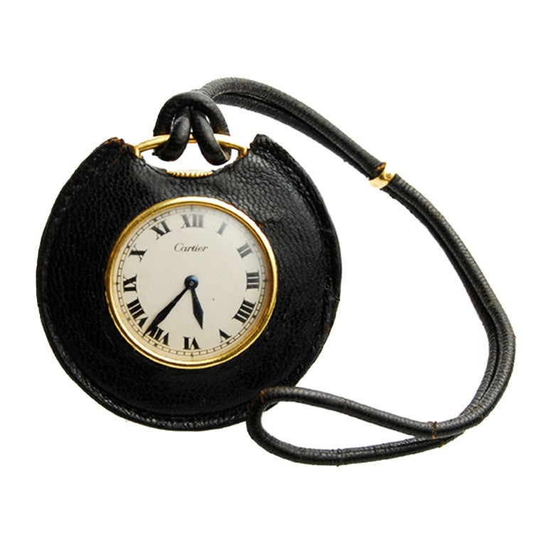 Cartier Yellow Gold Pocket Watch with Leather Case For Sale at 1stDibs