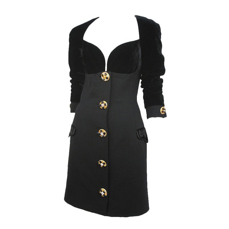 Gianni Versace Black Velvet Wool Coat at 1stDibs