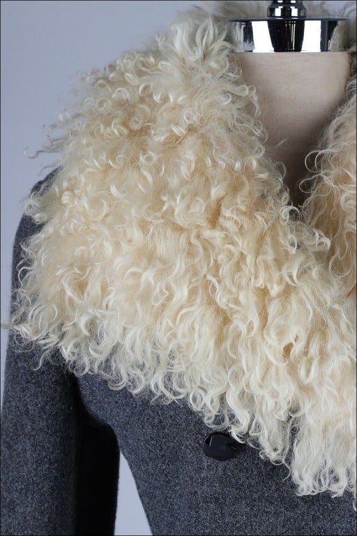 Vintage 1970's Charcoal Wool Curly Lamb Fur Coat at 1stDibs