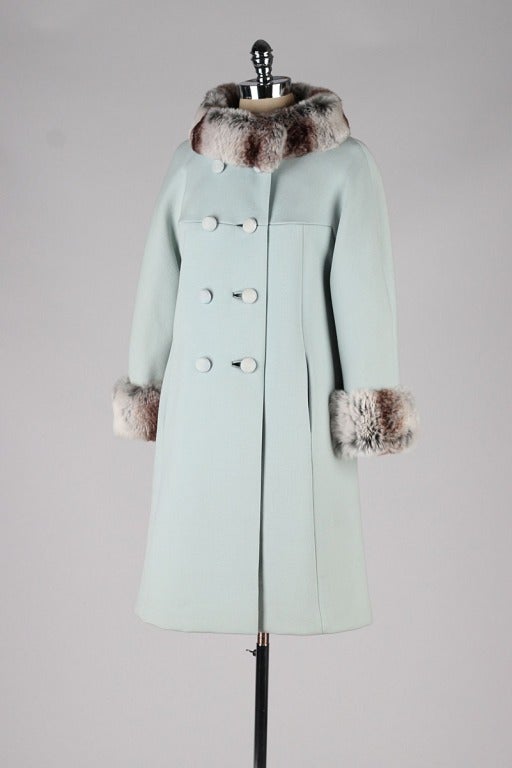 Vintage 1960's Powder Blue Wool Chinchilla Fur Coat at 1stDibs