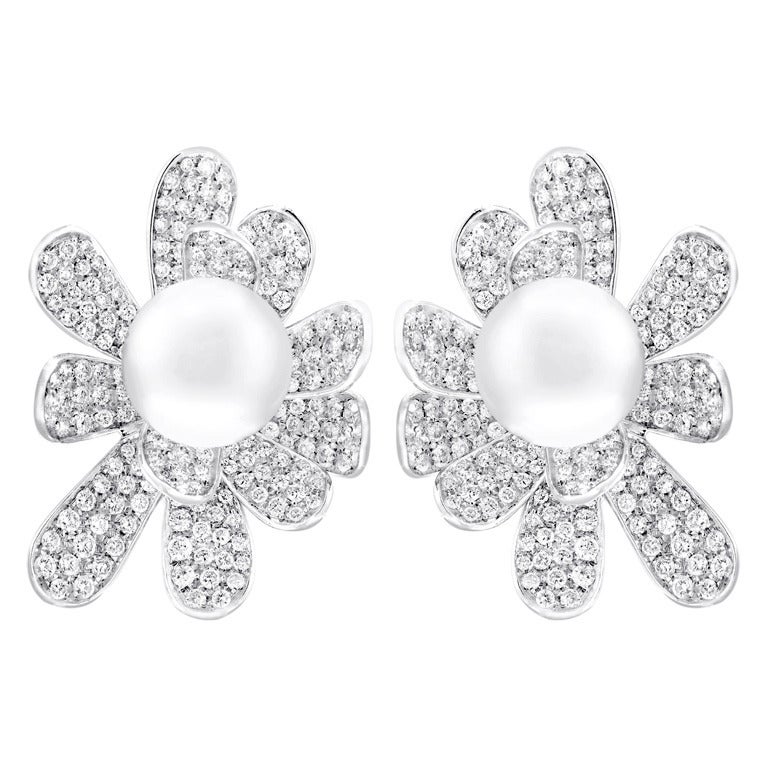 Large Peal and Diamond Earrings at 1stDibs