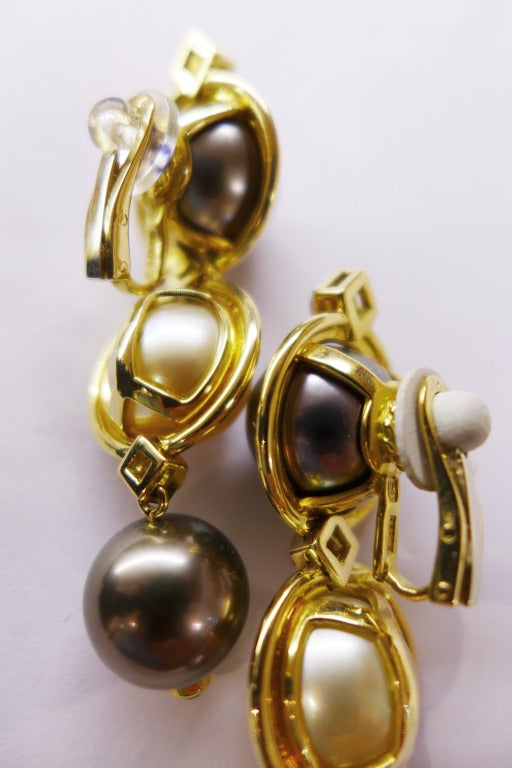 Pearl Ruby Emerald Yellow Gold Repossi Earrings at 1stDibs