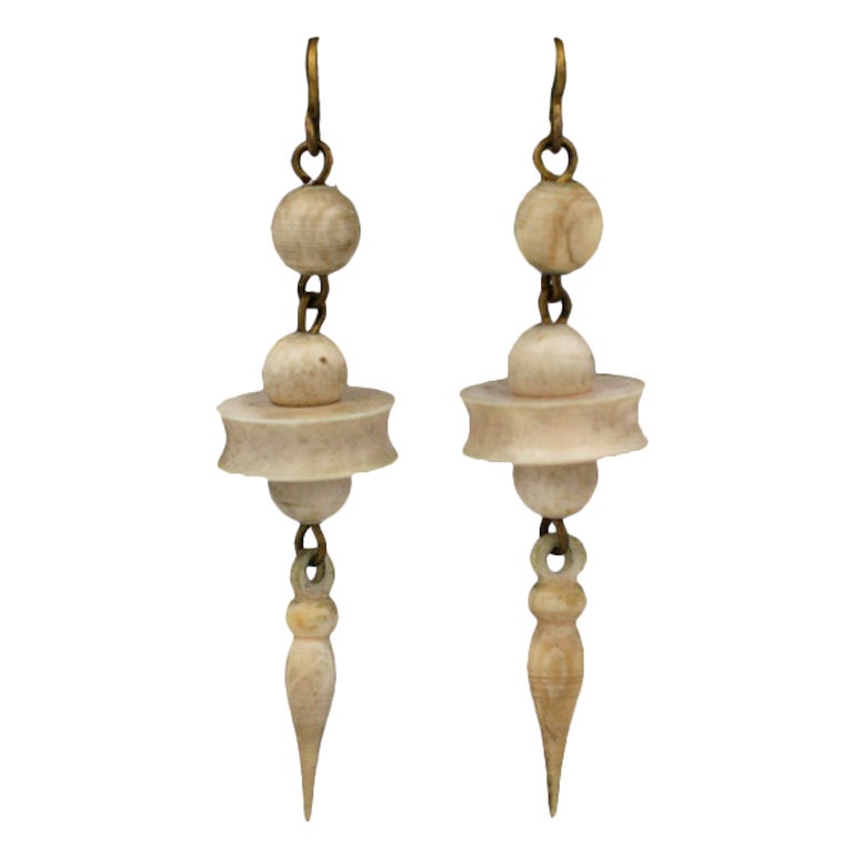 Victorian Turned Bone Earrings at 1stDibs
