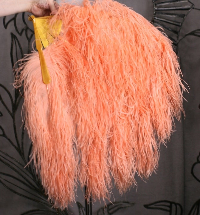 Extravagant Peach Ostrich Deco Evening Fan at 1stDibs
