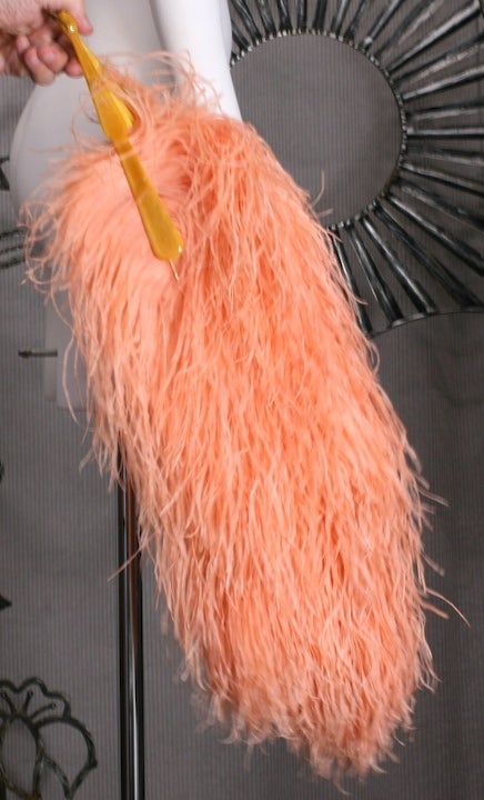 Extravagant Peach Ostrich Deco Evening Fan at 1stDibs
