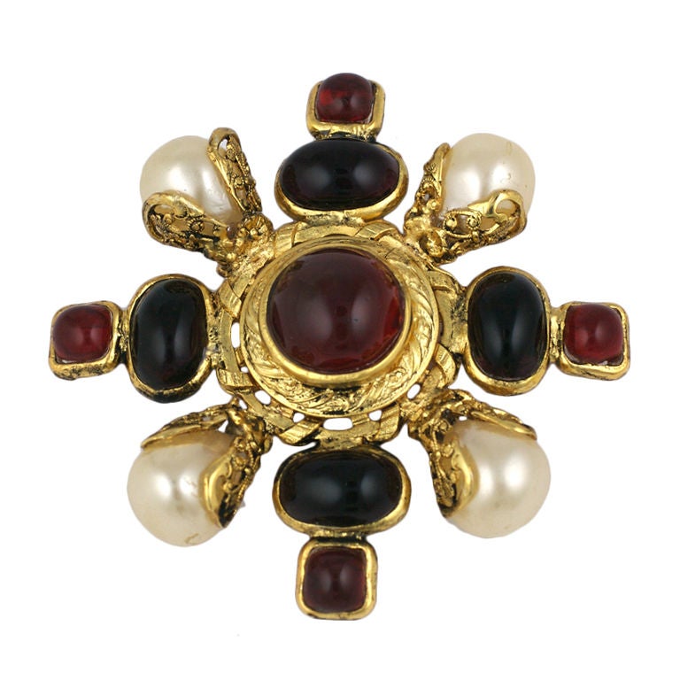 Chanel Maison Gripoix Poured Glass Crest Brooch at 1stDibs