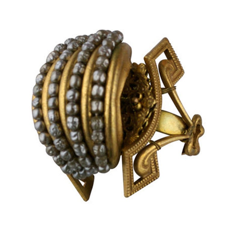 Miriam Haskell Gilt Faux Pearl Cocktail Ring For Sale at 1stDibs