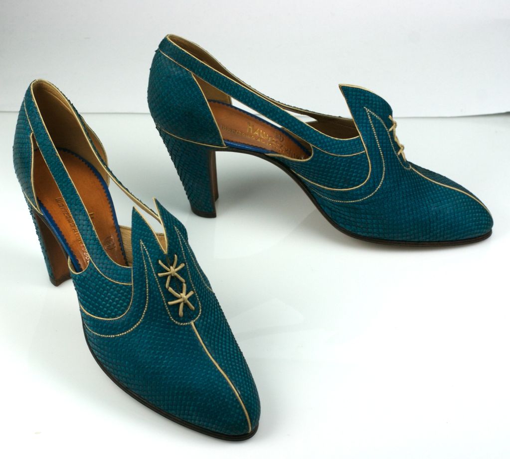 Extraordinary Electric Blue Snakeskin Art Deco Shoes at 1stDibs | blue ...