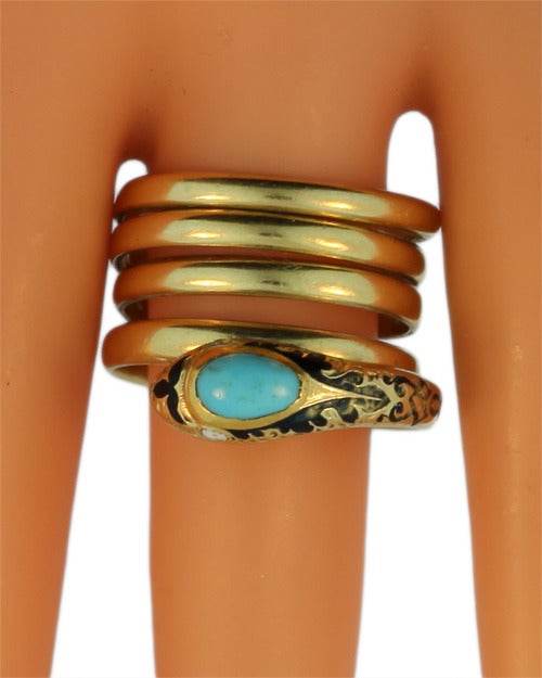 Victorian Turquoise and Enamel Snake Ring For Sale at 1stDibs