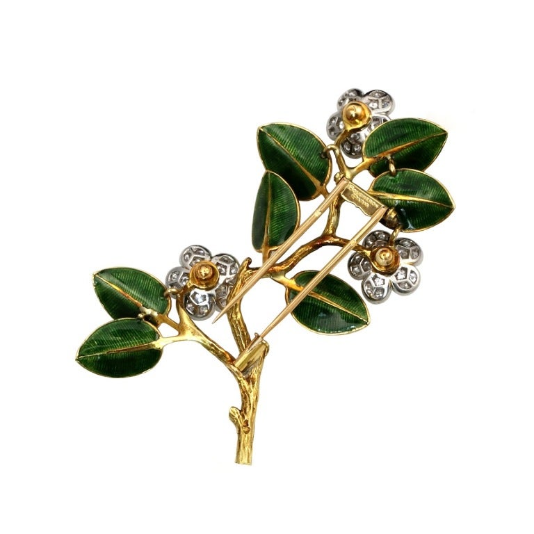 Ruby and Enamel Tree Branch Art Deco Brooch by Boucheron at 1stDibs