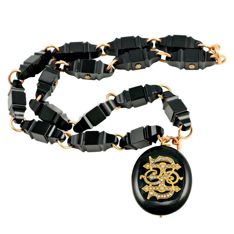 Victorian Jet, Rose Cut Diamond and Natural Seed Pearl Necklace at 1stDibs