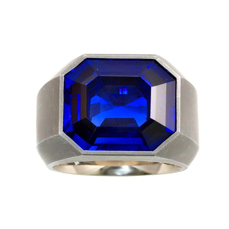 Hemmerle Cabochon Moonstone, Gold, and Aluminum Ring at 1stDibs