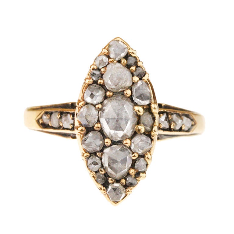 Victorian Rose Cut Diamond Silver Gold Ring For Sale at 1stDibs