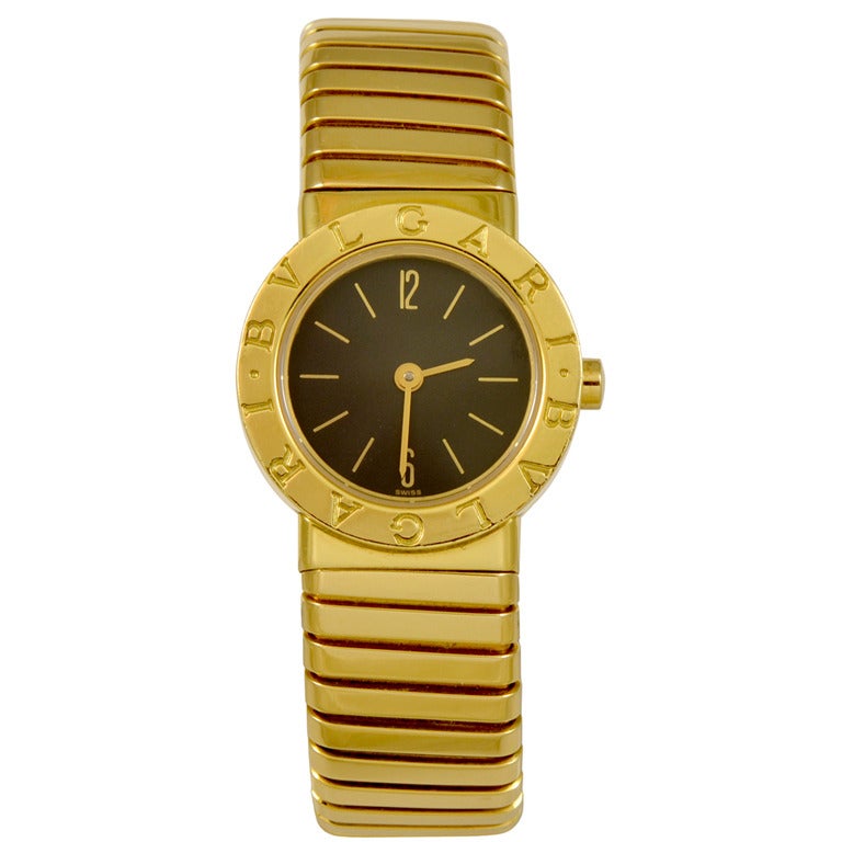 Bulgari Lady's Yellow Gold Flexible Bangle Watch at 1stDibs