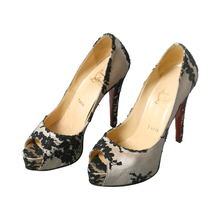 Christian LOUBOUTIN sublime satin and black lace platform pumps size 37 ...