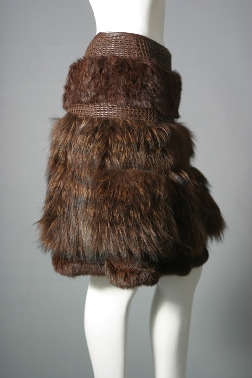 Rykiel's chestnut color marmot fur and leather knitted skirt For Sale ...
