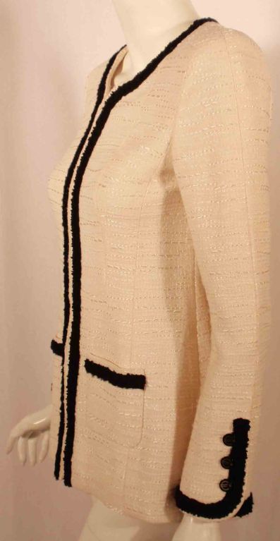 Chanel Cream Jacket w/Black Trim at 1stDibs