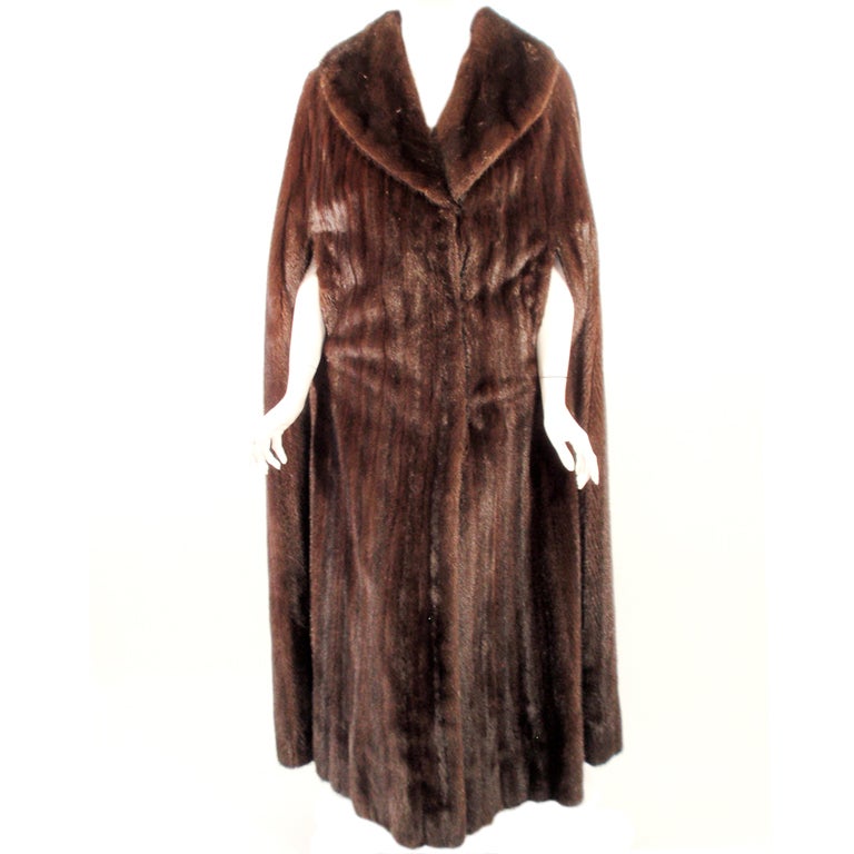Michael Forrest Dark Brown Ranch Mink Long Cape with Collar For Sale at ...