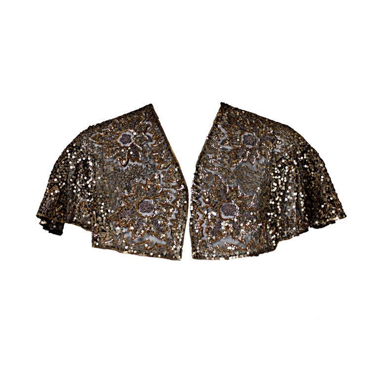 1930's French Hand Embroidered Sequin Tulle Capelet at 1stDibs