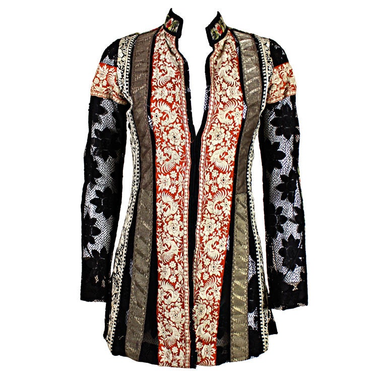 1960's Thea Porter Couture Floral Lace Tunic with Ribbons at 1stDibs