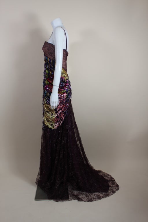 1990's Belville Sassoon Metallic Lace and Burnout Velvet Gown at 1stDibs