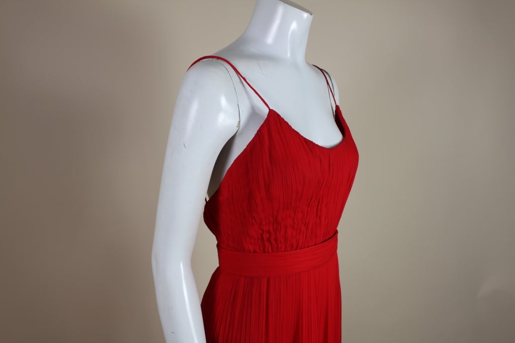 1980s Bill Blass Red Pleated Chiffon Gown At 1stdibs
